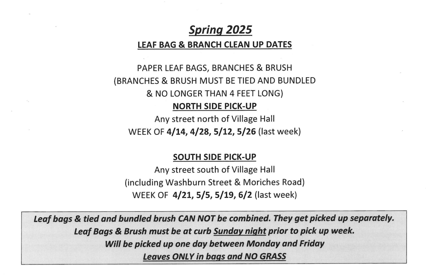 Leaf Bag & Branch Clean Up Dates | Village of Lake Grove